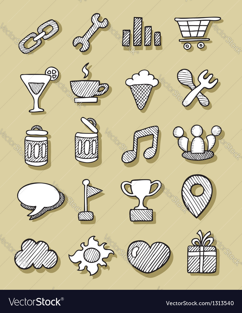 Icons hand drawn 3 Royalty Free Vector Image - VectorStock