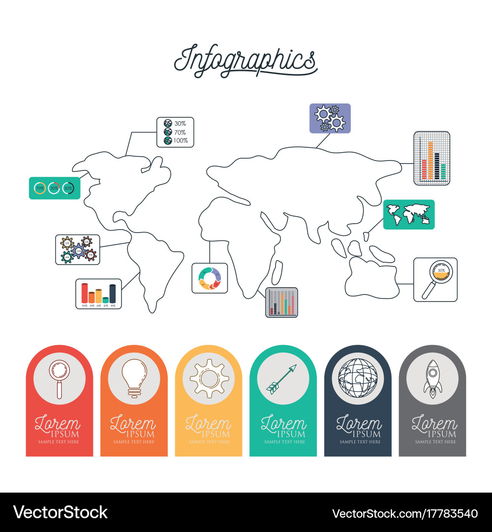 Infographic world map with labels with icons Vector Image