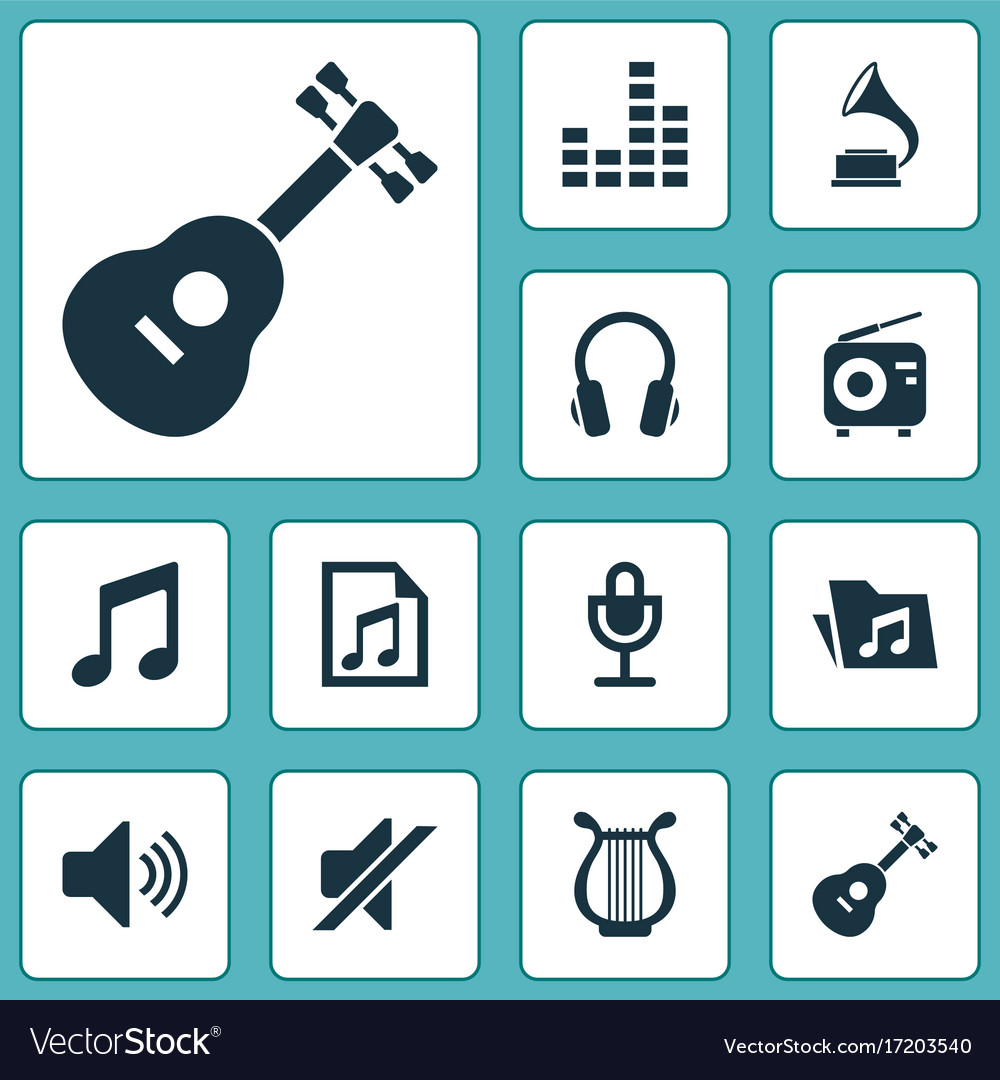 Multimedia icons set collection of music mike Vector Image