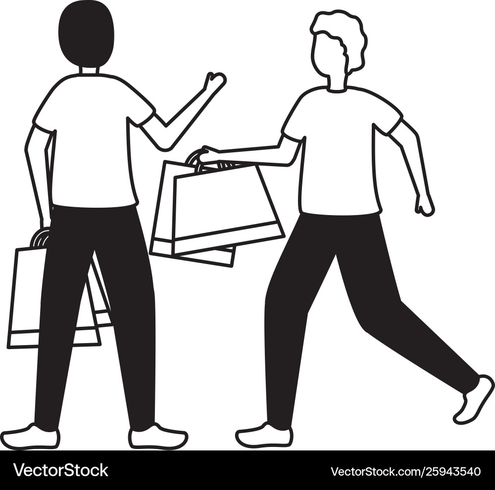 Two men with shopping bags commerce Royalty Free Vector