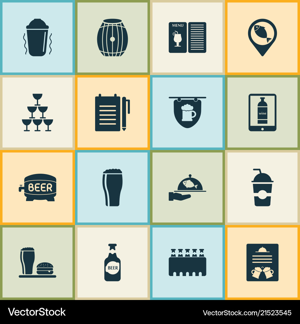 Alcohol icons set with menu record an order Vector Image
