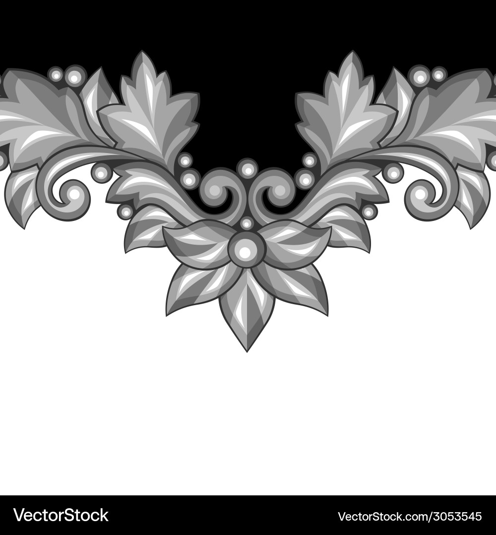 Background with baroque ornamental floral silver Vector Image
