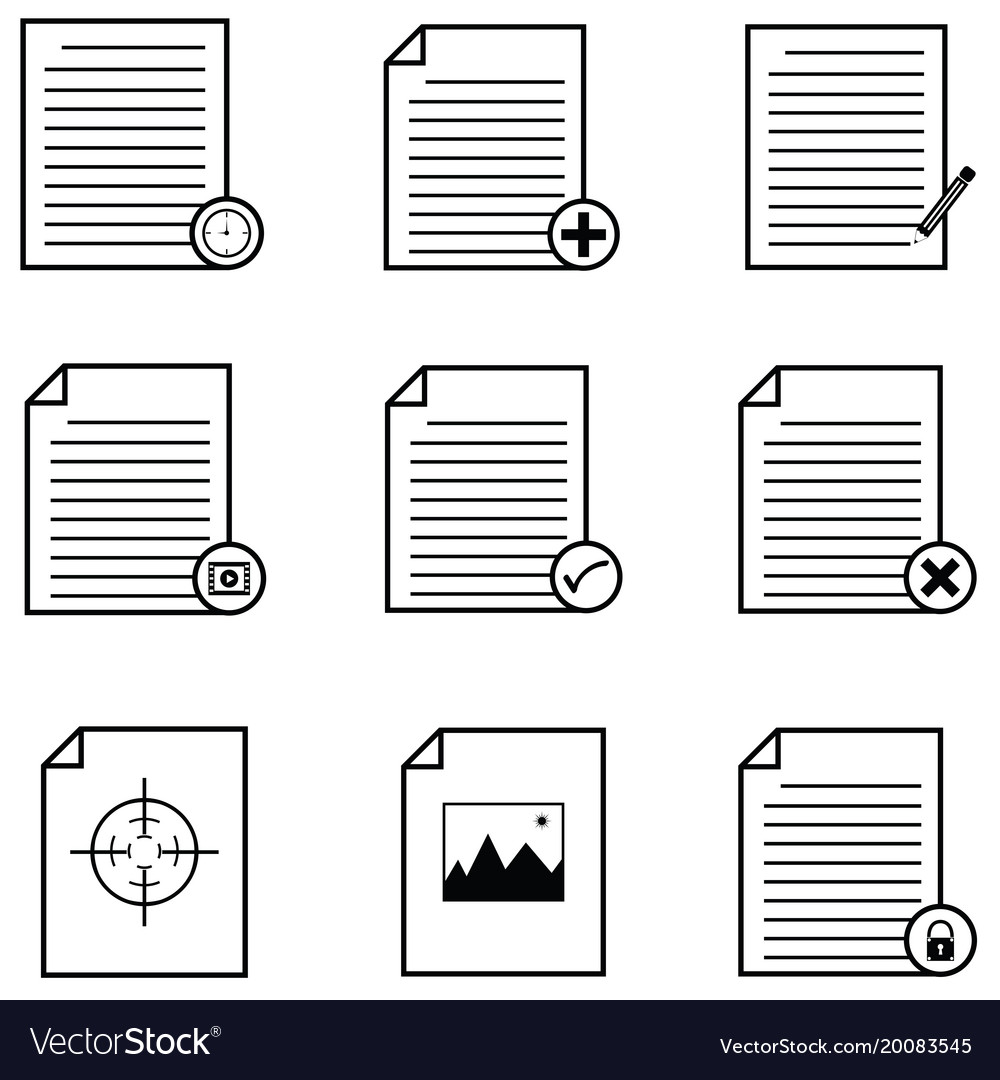 Document icons set Royalty Free Vector Image - VectorStock