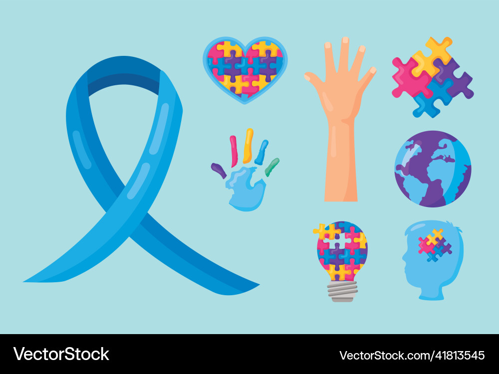 Eight autism day icons Royalty Free Vector Image