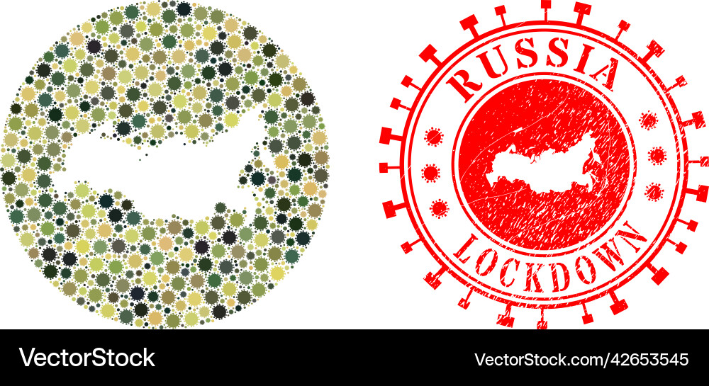 Lockdown grunge badge and virus mosaic inverted Vector Image