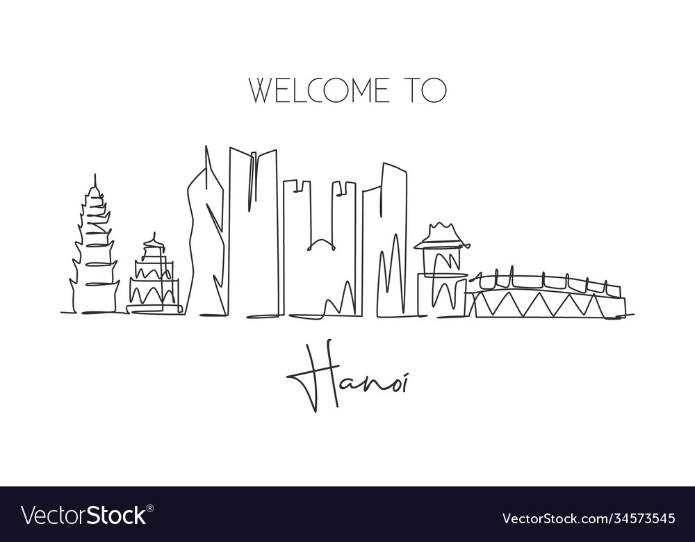 One Single Line Drawing Hanoi City Skyline Vector Image