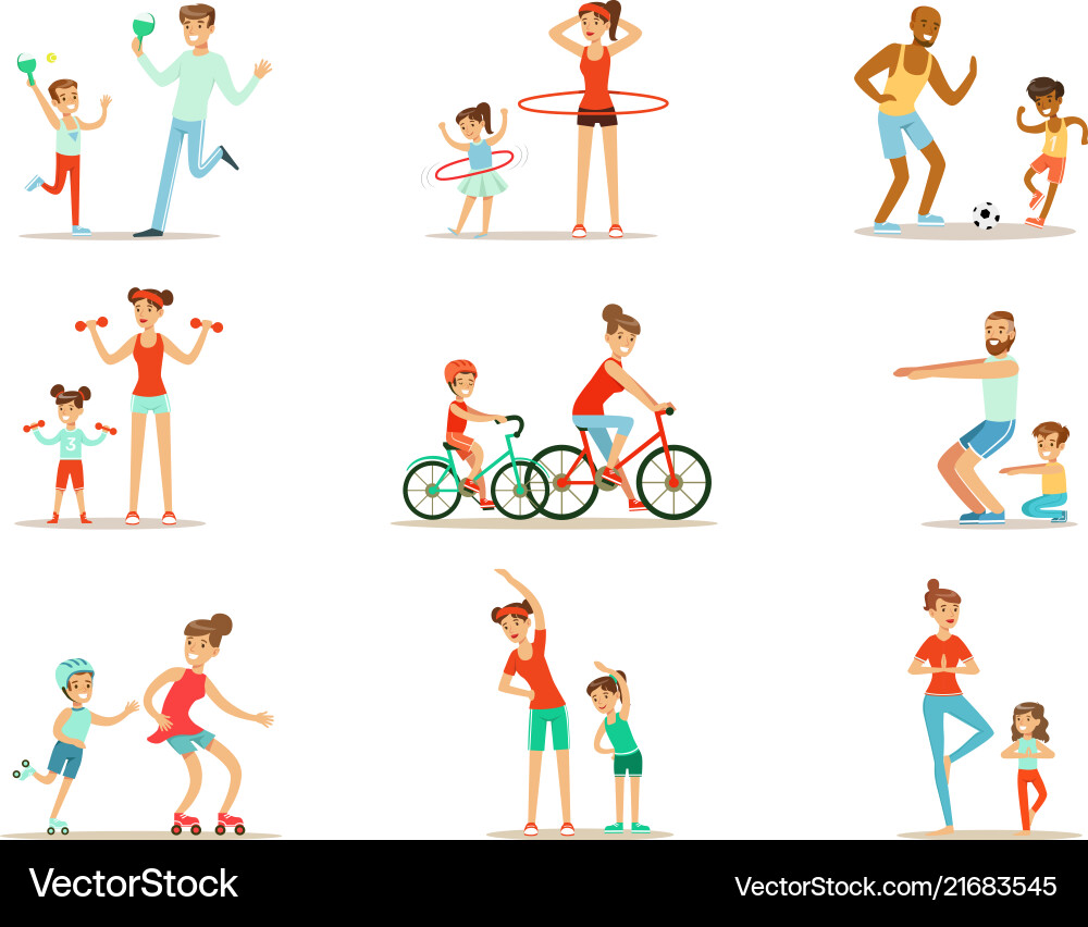 Parent and child doing sportive exercises Vector Image