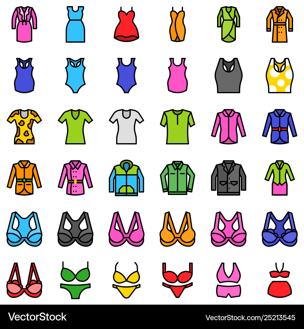Women clothing icon set filled style editable Vector Image