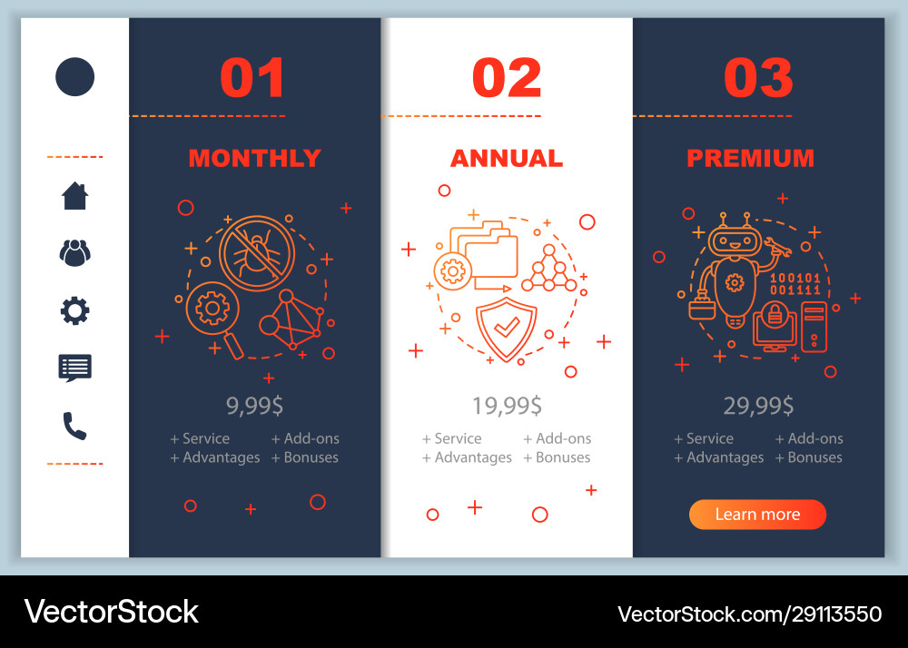 Anti virus subscription fee onboarding mobile app Vector Image