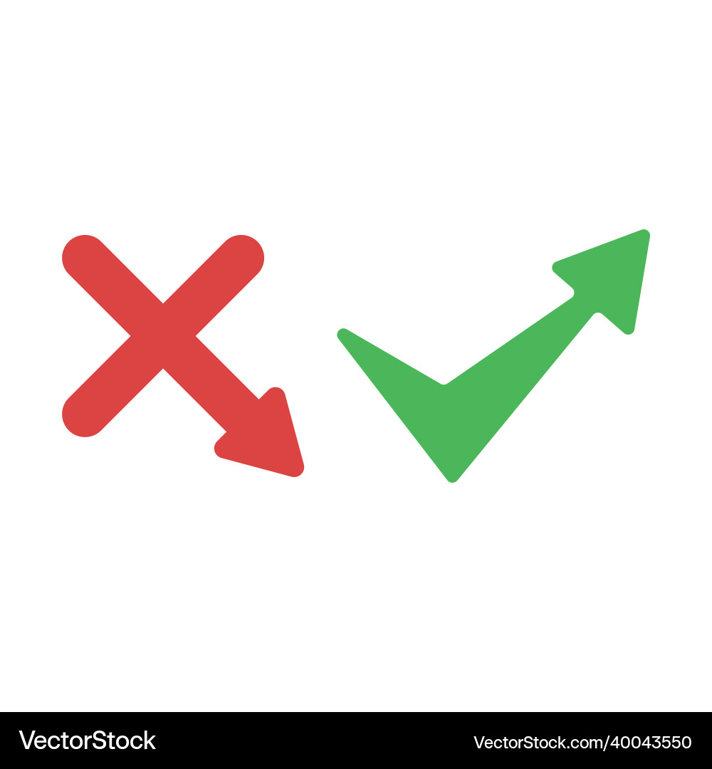 Cross icon with arrow down green check mark Vector Image