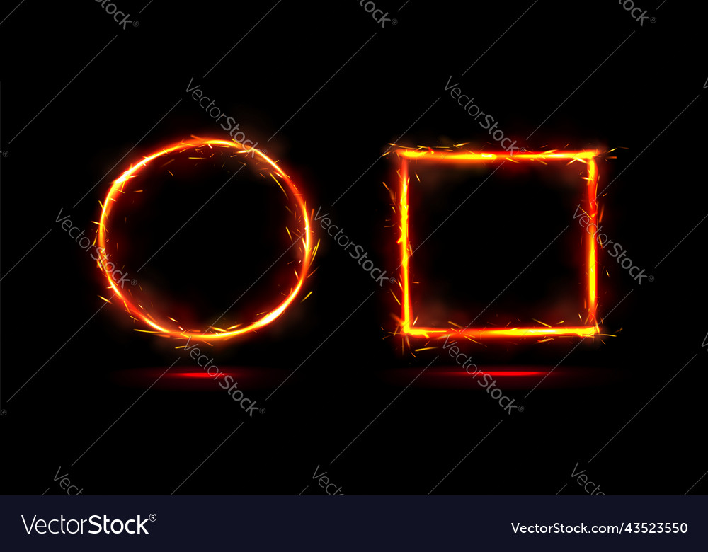 Frames with fire sparkle effect borders Royalty Free Vector
