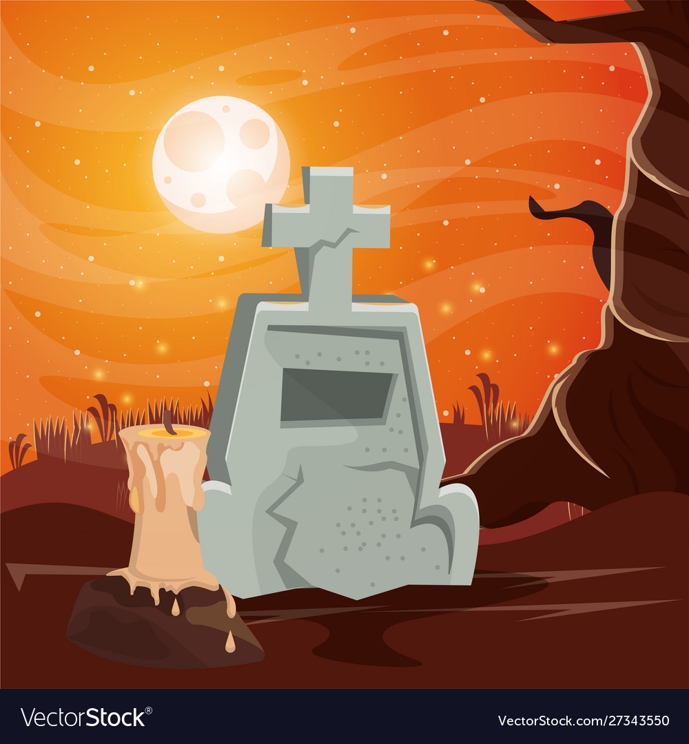 Halloween dark scene with cemetery Royalty Free Vector Image