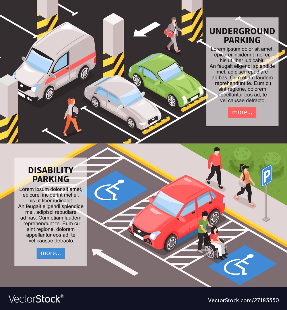 Isometric parking horizontal banners Royalty Free Vector Isometric parking horizontal banners Royalty Free Vector