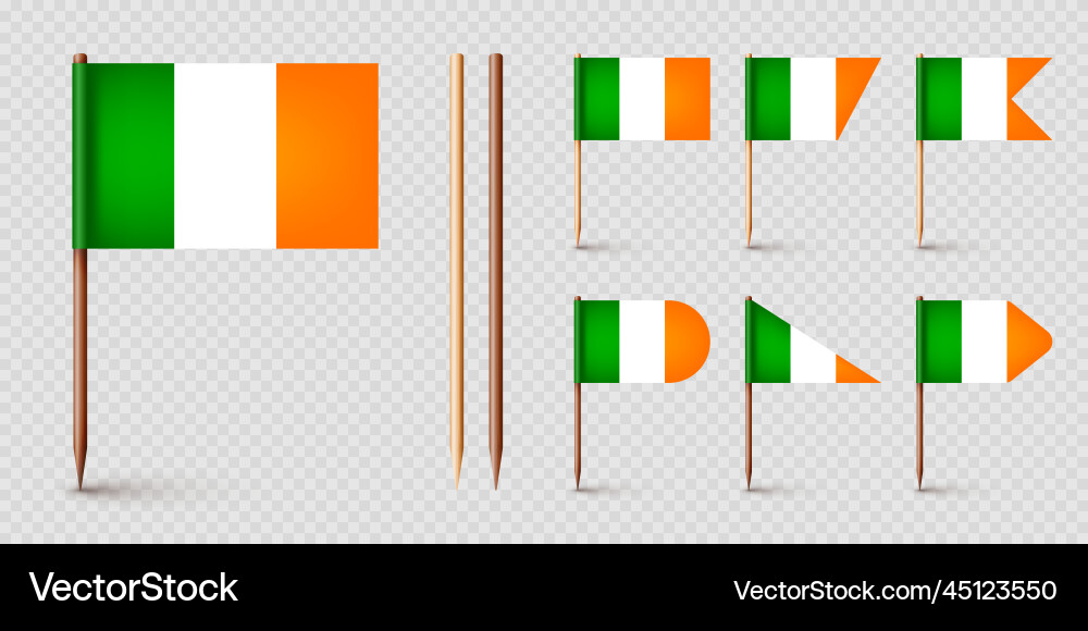 Realistic various irish toothpick flags souvenir Vector Image