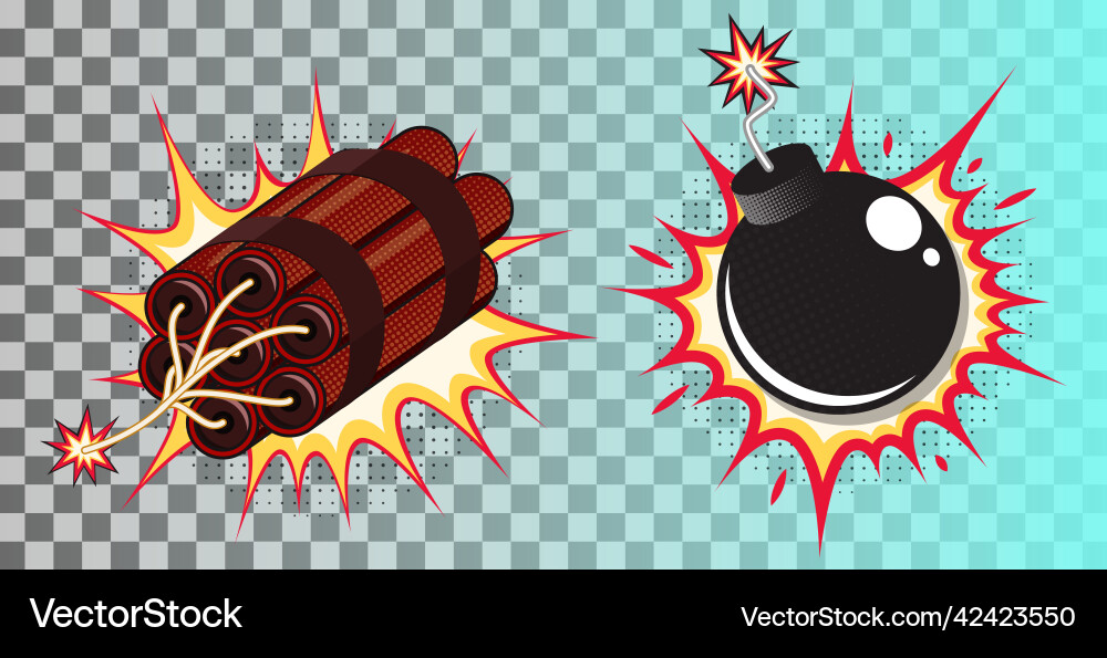 Set of comic style bomb and dynamite Royalty Free Vector