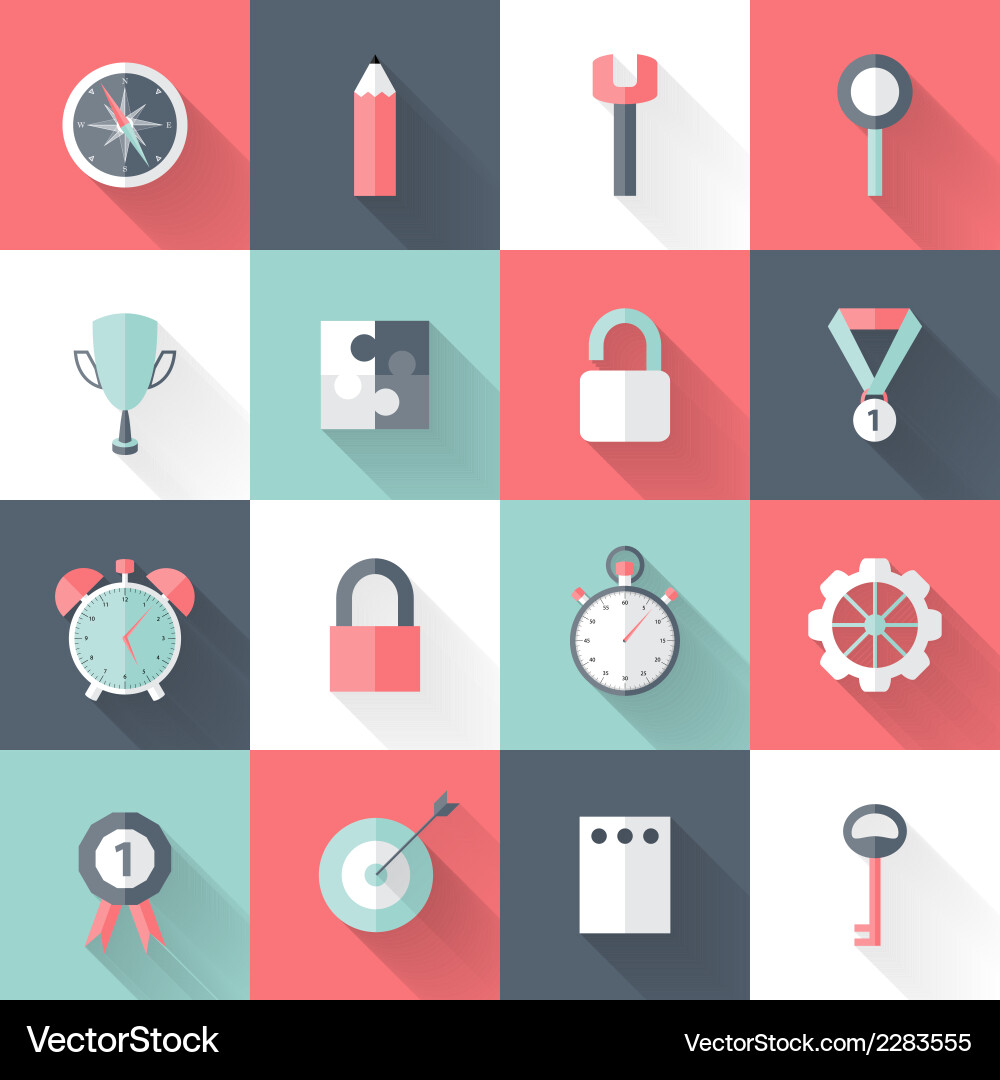 Business flat icons set long shadows Royalty Free Vector