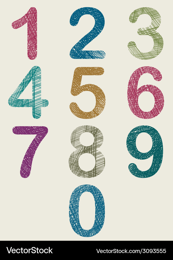 Hand drawn and sketched color numbers set Vector Image