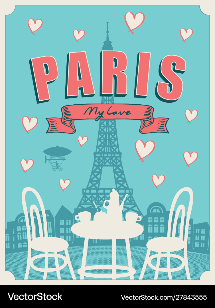 Parisian street cafe with view eiffel tower Vector Image