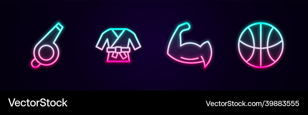 Set line whistle kimono bodybuilder showing Vector Image