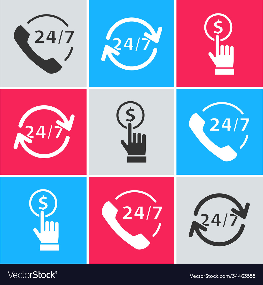 Set telephone 24 hours support clock 24 hours Vector Image