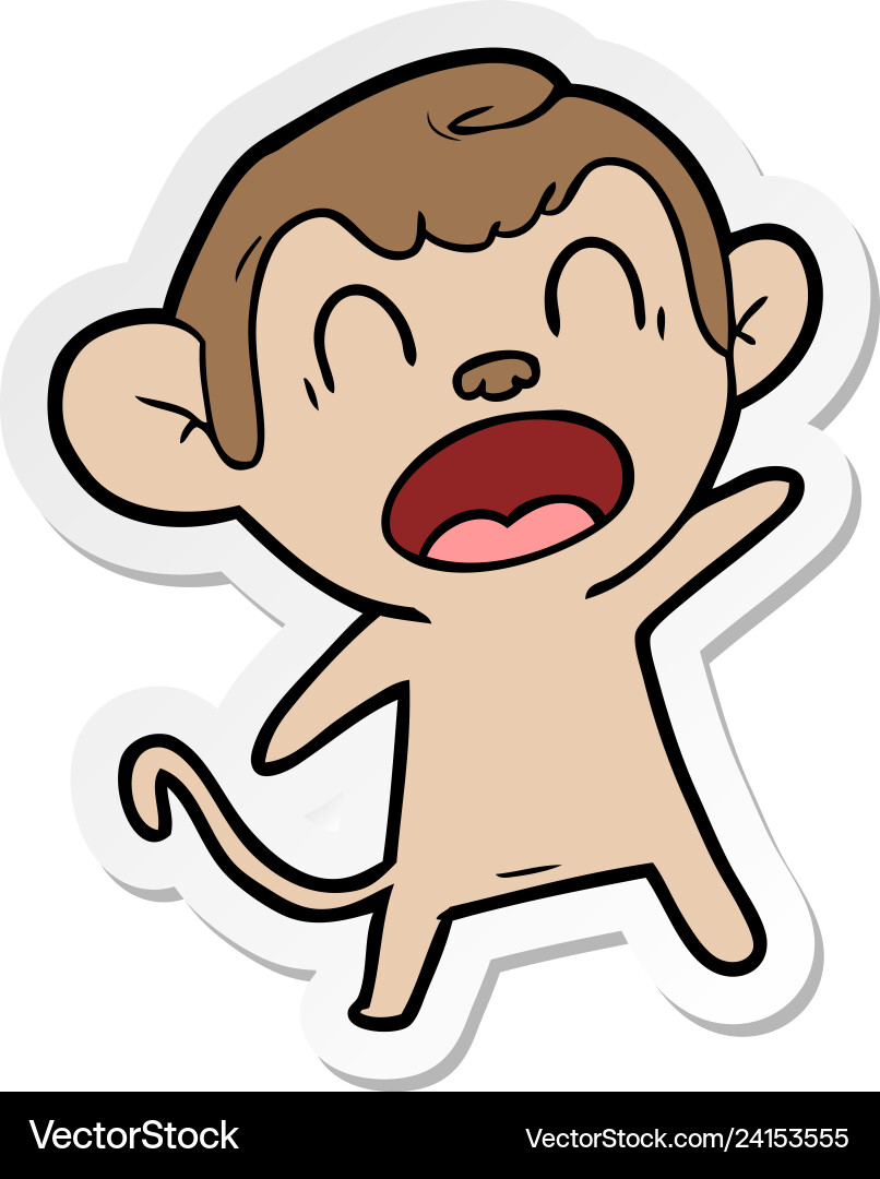 Sticker of a shouting cartoon monkey Royalty Free Vector