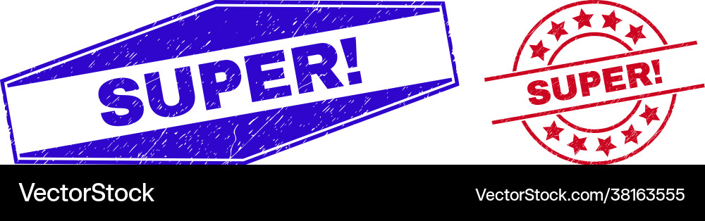 Super exclamation distress badges in circle Vector Image