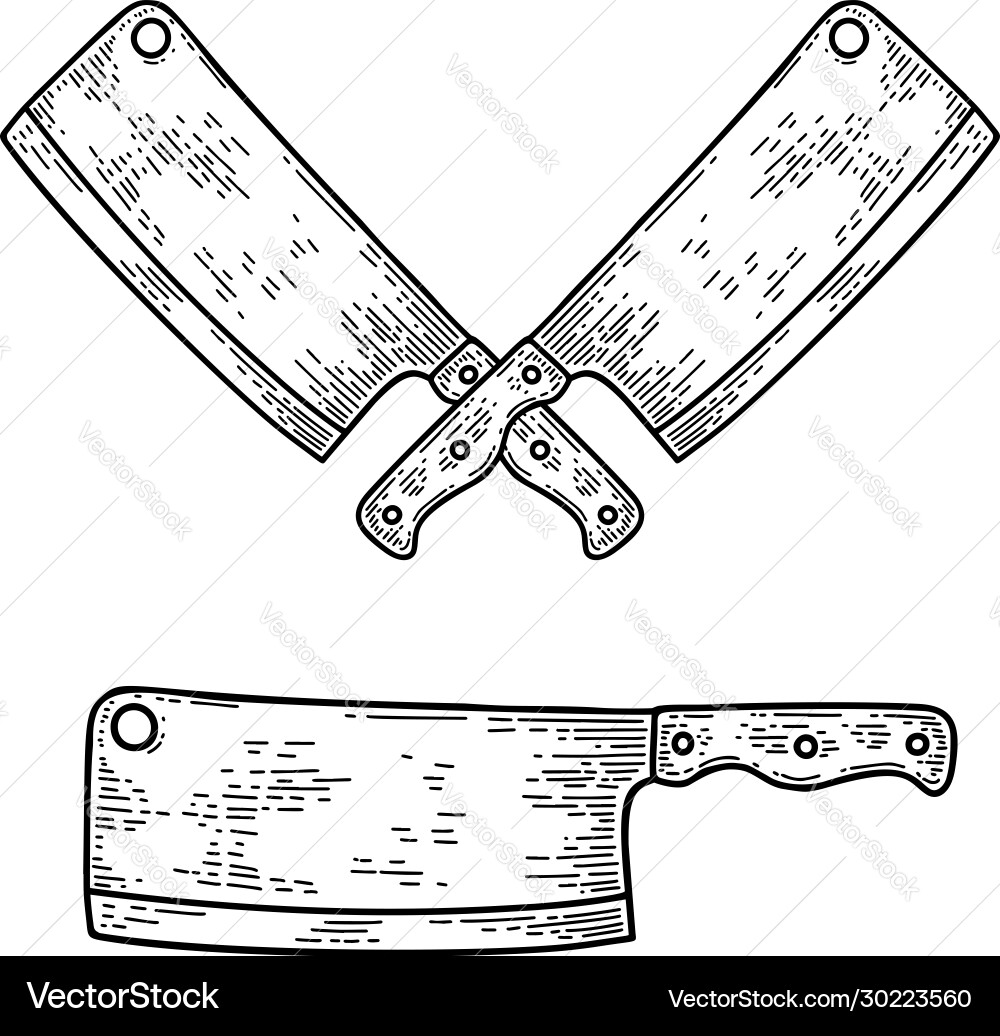Butcher cleaver in engraving style design element Vector Image