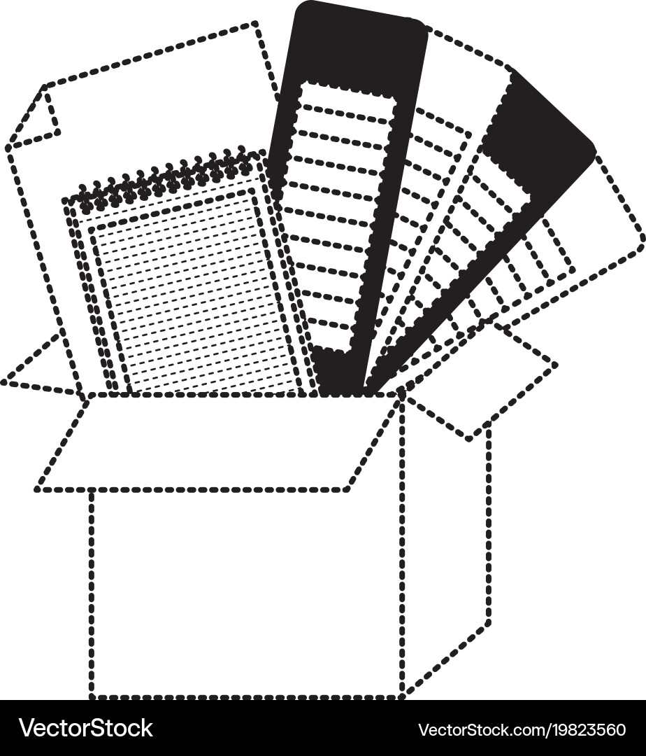 Cardboard box and color palette guide notebook Vector Image