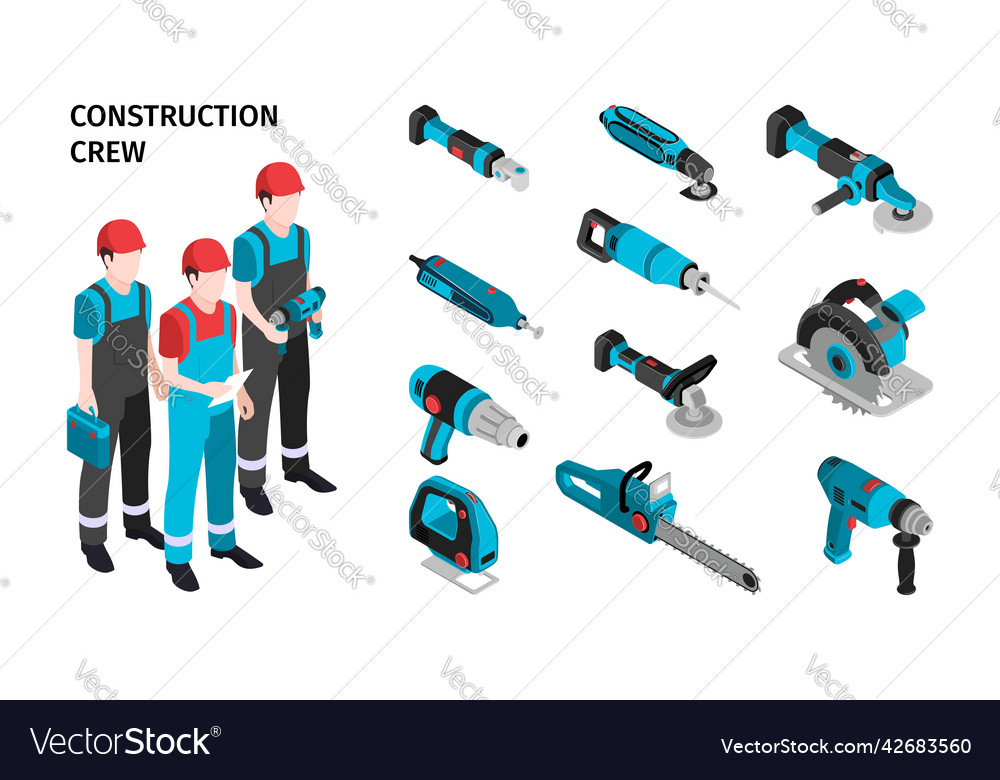 Construction crew isometric composition Royalty Free Vector