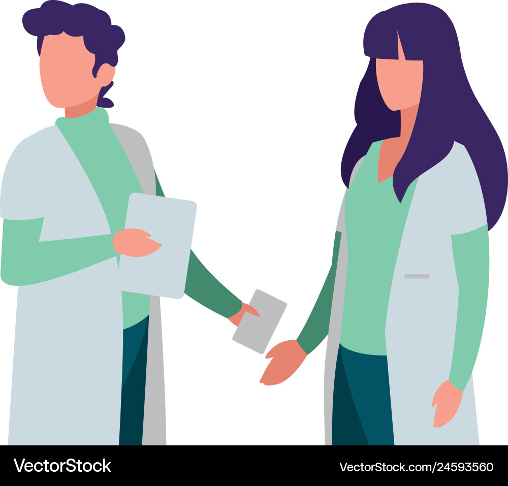 Couple doctors professionals characters Royalty Free Vector