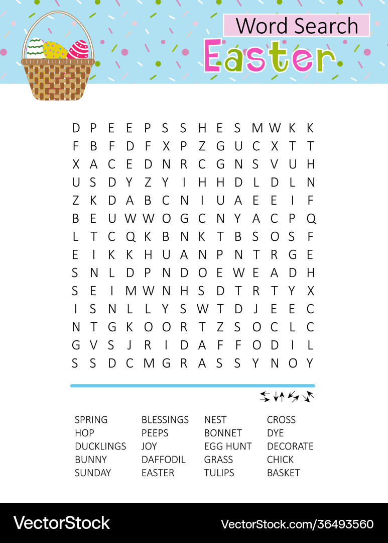 Easter word search puzzle with basket Royalty Free Vector