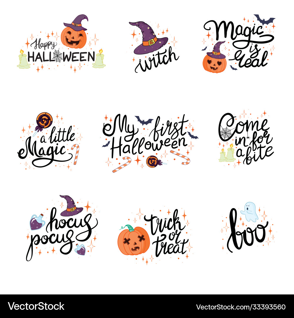 Happy halloween hand drawn and elements halloween Vector Image