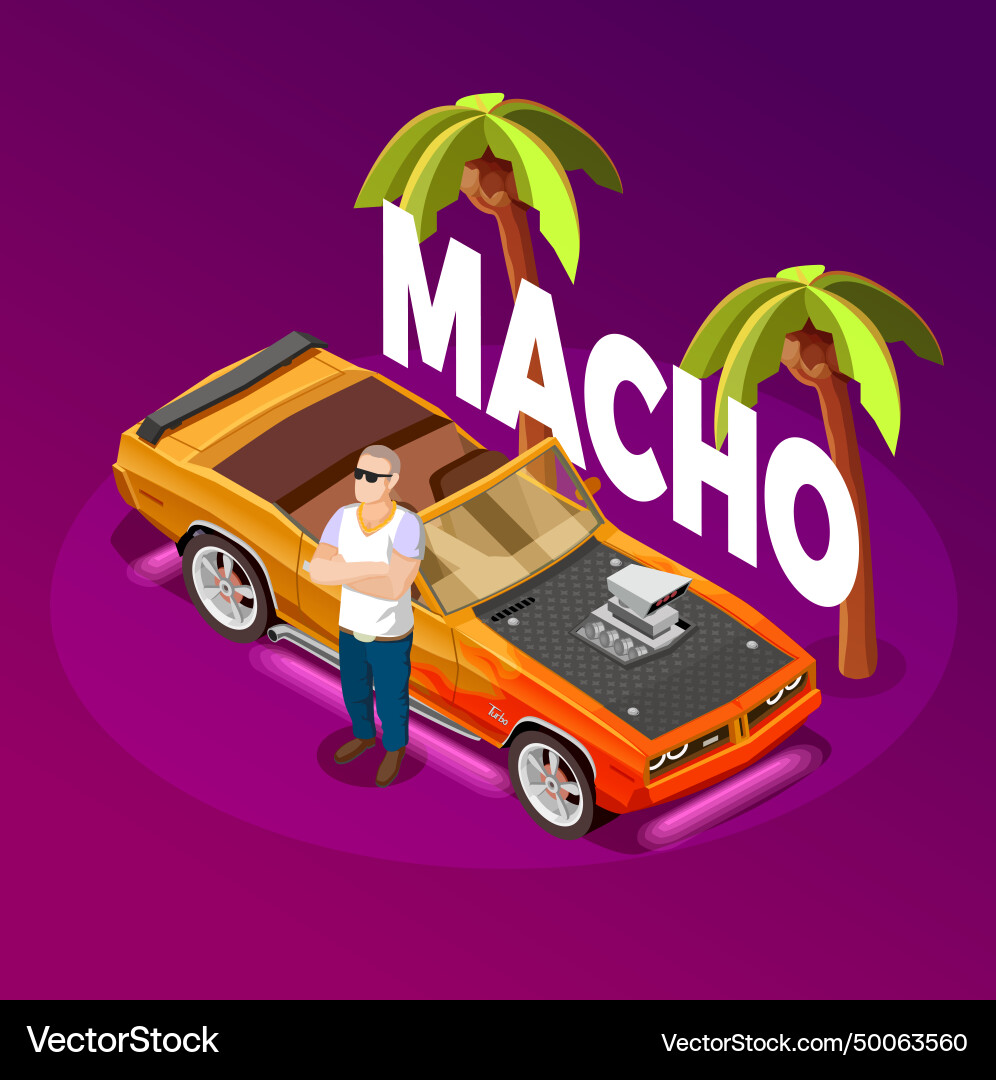 Macho man luxury car isometric image Royalty Free Vector