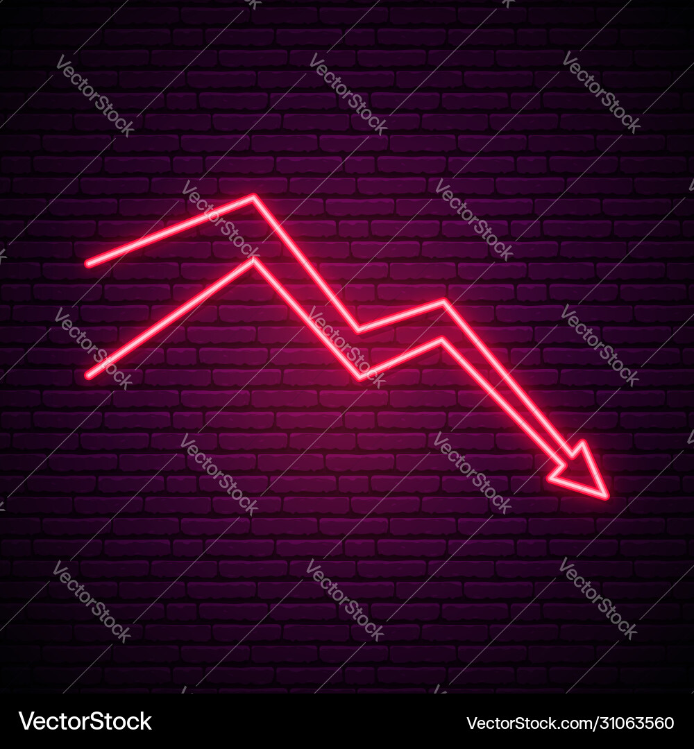 Neon arrow sign glowing red pointing down Vector Image