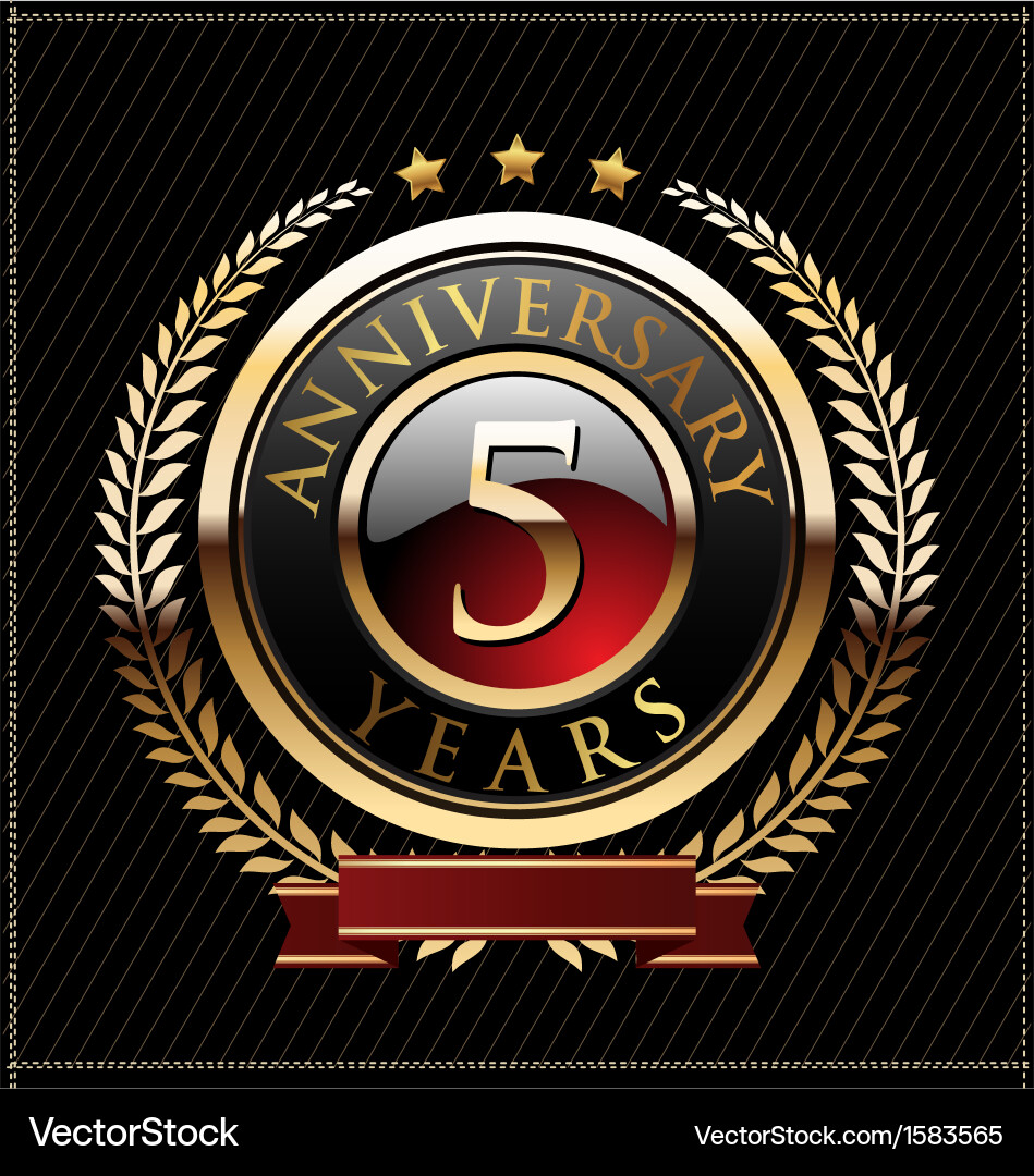 5 years anniversary golden label Royalty Free Vector Image