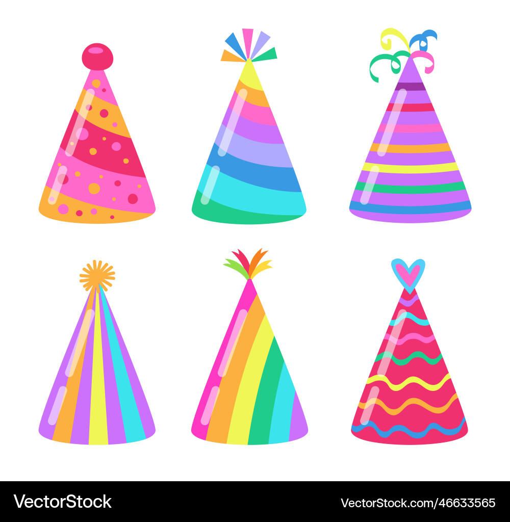 Birthday party hat cartoon set Royalty Free Vector Image