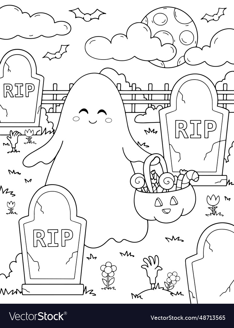 Halloween coloring page for kids trick or treat Vector Image