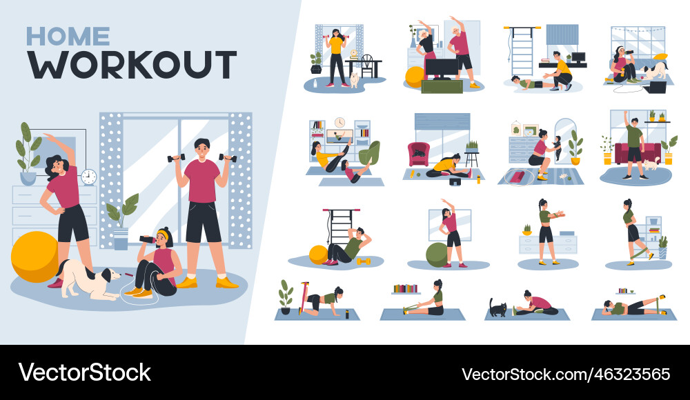 Home workout compositions set Royalty Free Vector Image