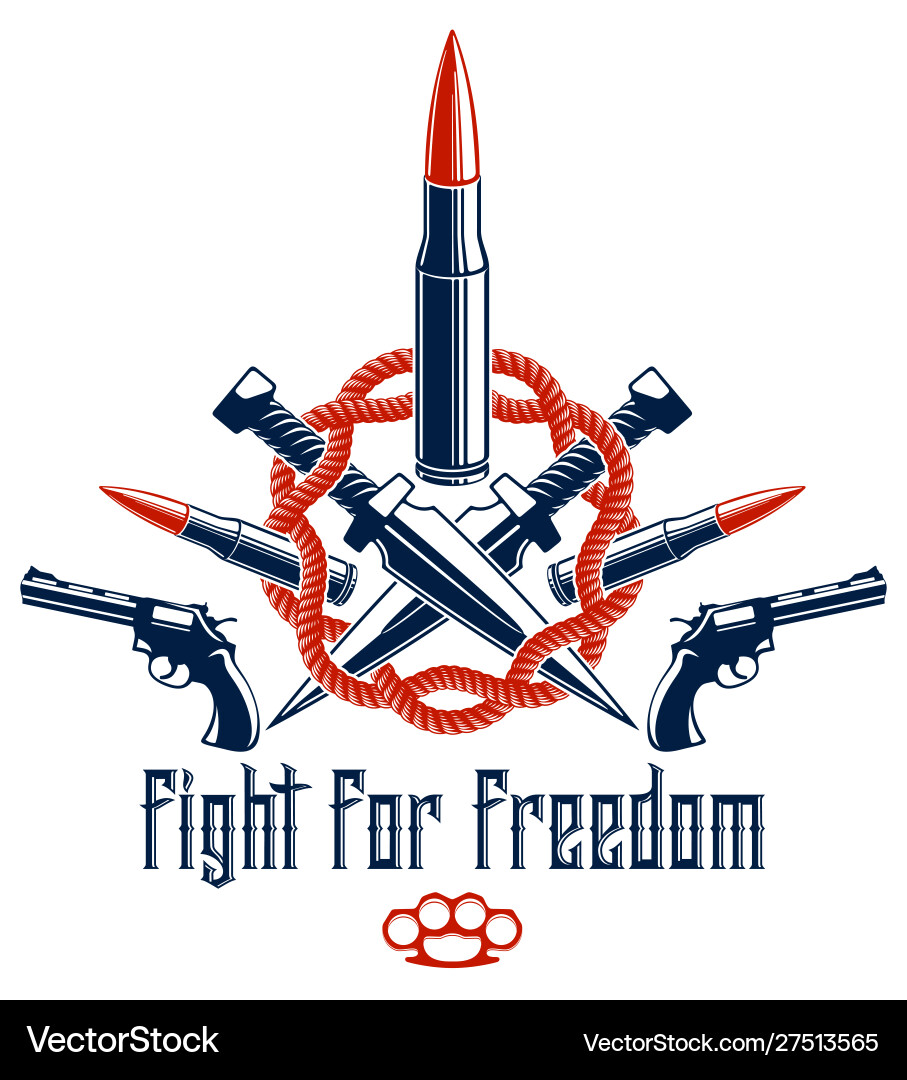 Revolution and war emblem with bullets guns Vector Image