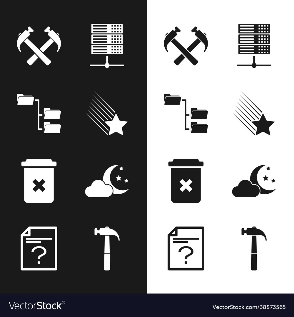 Set falling star folder tree two crossed hammers Vector Image Set falling star folder tree two crossed hammers Vector Image