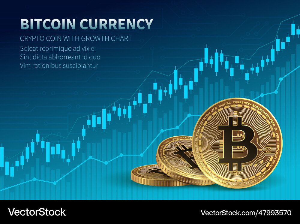 Bitcoin currency crypto coin with growth chart Vector Image