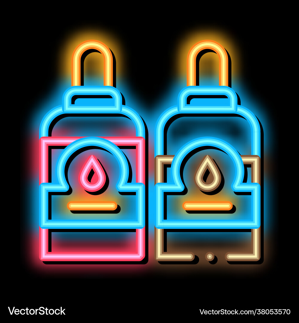 Bottles with ink neon glow icon Royalty Free Vector Image
