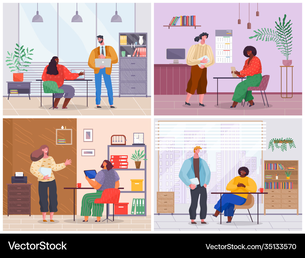 Communicating people in office colleagues talking Vector Image