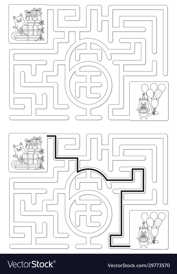 Easy cat maze - learning number 3 Royalty Free Vector Image