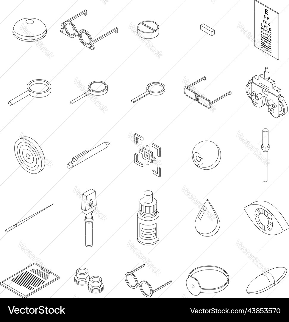 Eye examination icons set outline Royalty Free Vector Image
