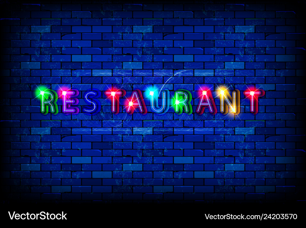 Neon sign on a brick wall - restaurant Royalty Free Vector
