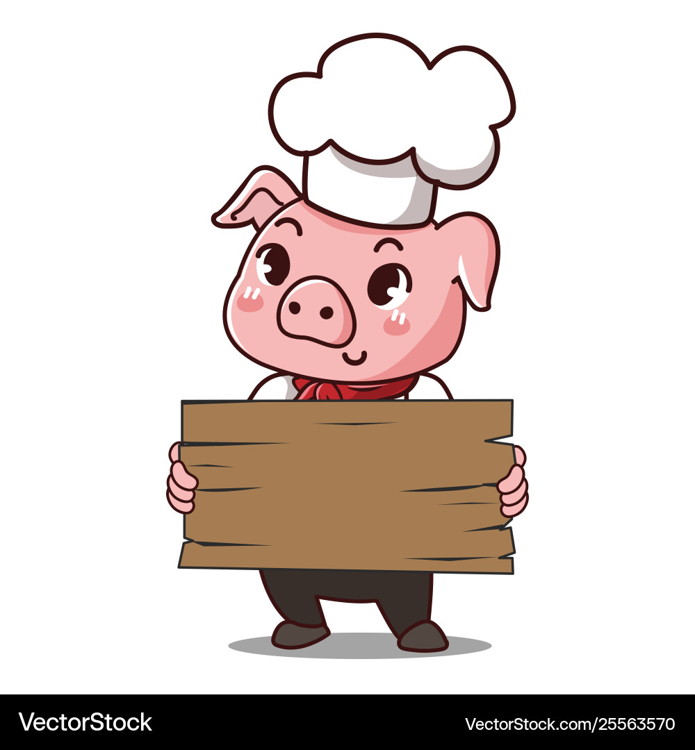 Pig chef holds a sign Royalty Free Vector Image