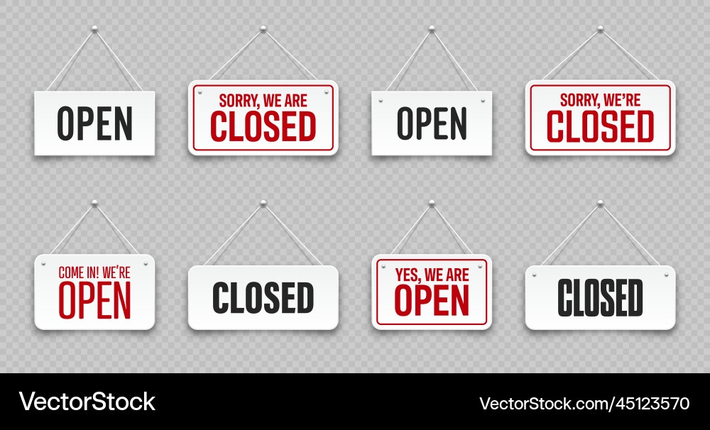 Realistic open or closed hanging signboards Vector Image