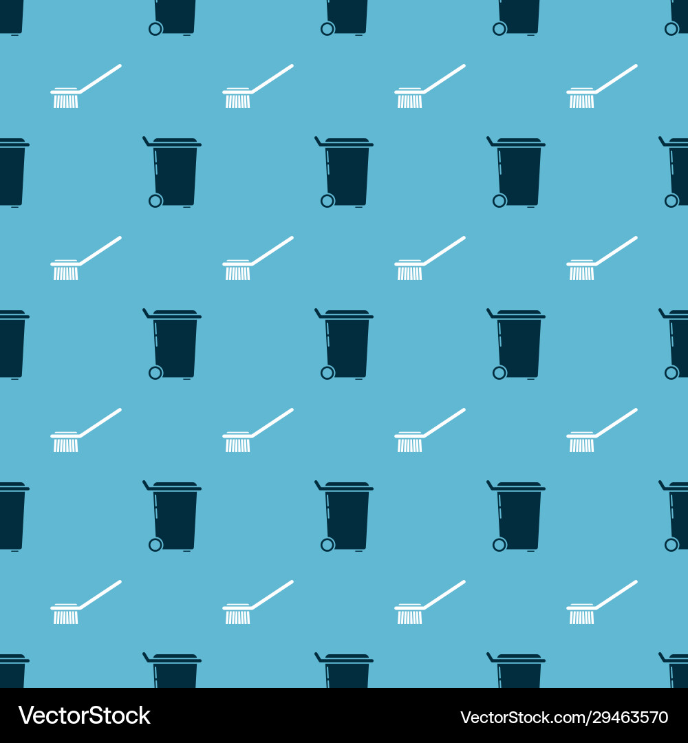 Set trash can and toilet brush on seamless pattern
