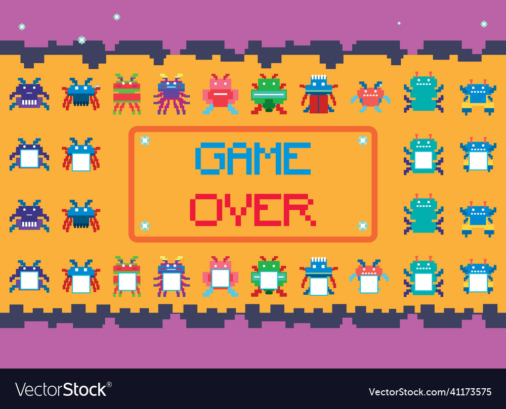 Pixel space game interface with over button Vector Image